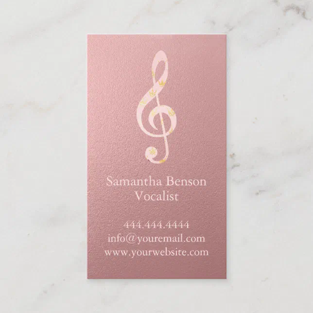Vocalist Singer Musical Clef Logo Rose Gold Music Business Card | Zazzle