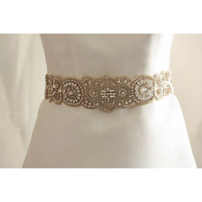 Voglia Gold Bridal Sash w/ White Ribbon | Zazzle