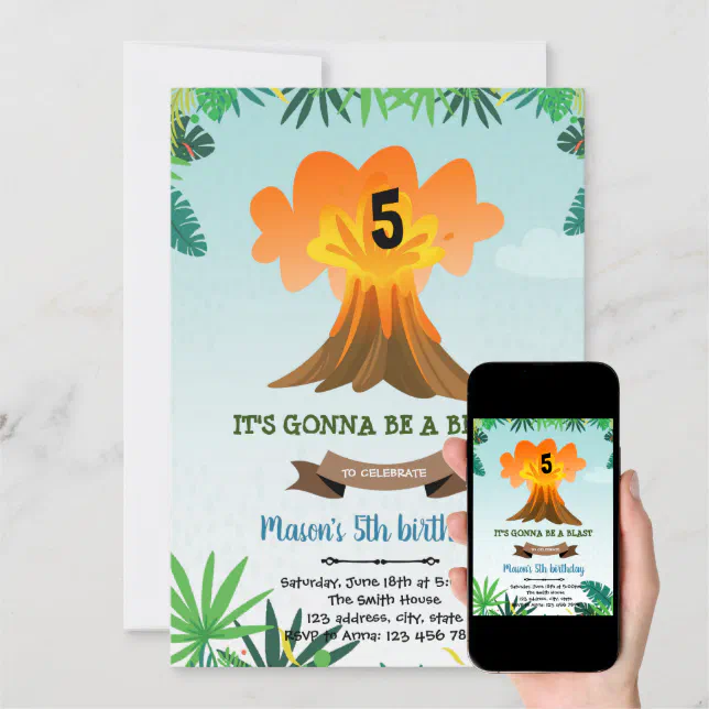 Volcano birthday theme invitation | Zazzle