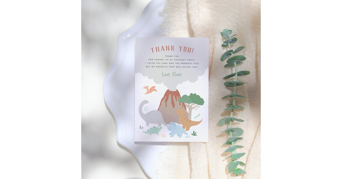 Volcano Dinosaur Boy Birthday Thank You Card | Zazzle