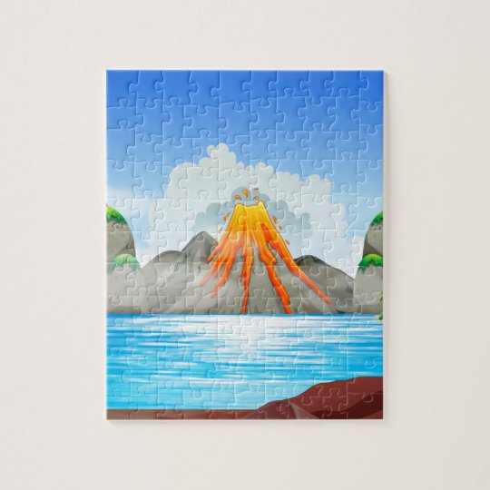 Volcano eruption at the lake jigsaw puzzle | Zazzle.com