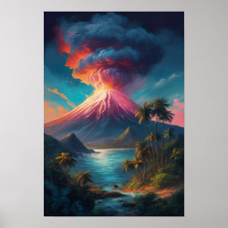 Volcano Unleashed, Tropical Eruption Poster | Zazzle
