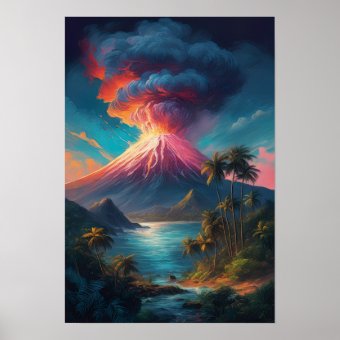 Volcano Unleashed, Tropical Eruption Poster | Zazzle