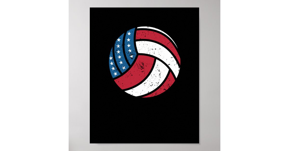 Volleyball American flag Vintage Vball Poster | Zazzle