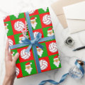 Volleyball and Santa Clause Red & Green Christmas Wrapping Paper | Zazzle