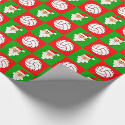Volleyball and Santa Clause Red & Green Christmas Wrapping Paper | Zazzle
