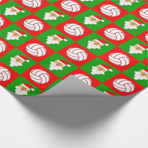 Volleyball and Santa Clause Red & Green Christmas Wrapping Paper | Zazzle
