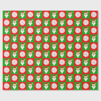 Volleyball and Santa Clause Red & Green Christmas Wrapping Paper | Zazzle
