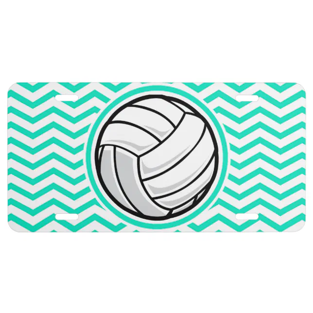 Volleyball; Aqua Green Chevron License Plate | Zazzle