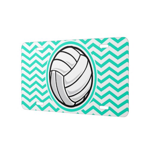 Volleyball; Aqua Green Chevron License Plate | Zazzle