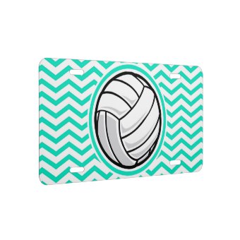 Volleyball; Aqua Green Chevron License Plate | Zazzle