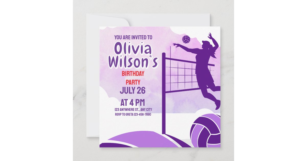 Volleyball Birthday Party, Volleyball Player Girl Invitation | Zazzle