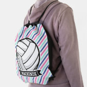 Volleyball; Blue, Pink, & White Stripes, Sports Drawstring Bag | Zazzle