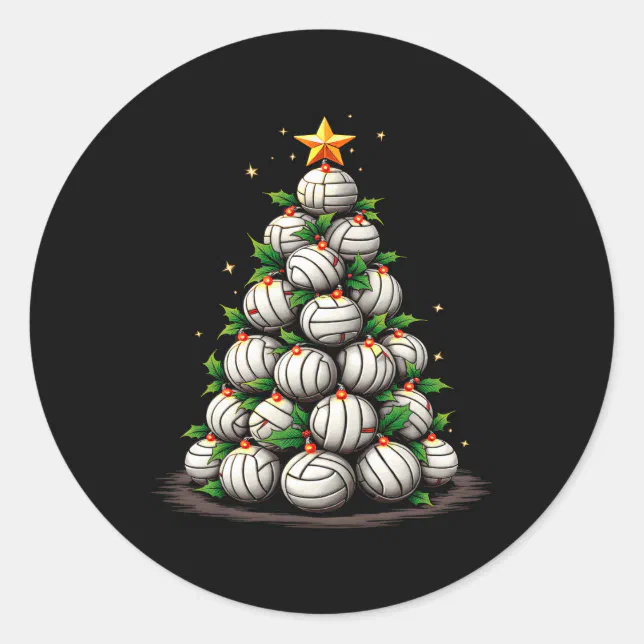 Volleyball Christmas Tree Holiday Classic Round Sticker | Zazzle