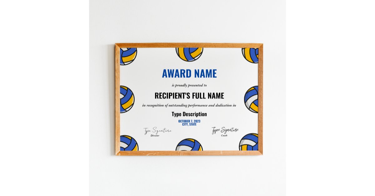 Volleyball Excellence Award Certificate Poster | Zazzle