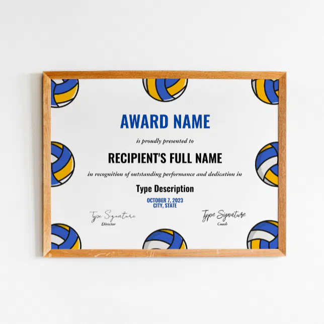 Volleyball Excellence Award Certificate Poster | Zazzle