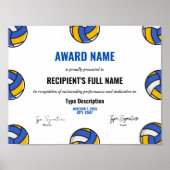 Volleyball Excellence Award Certificate Poster | Zazzle