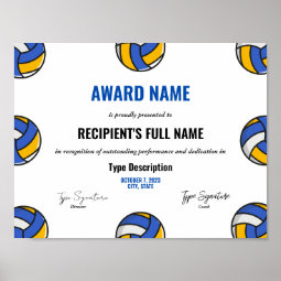 Volleyball Excellence Award Certificate Poster | Zazzle