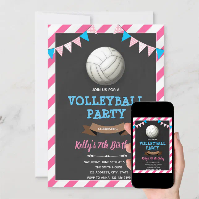 Volleyball girl birthday invitation | Zazzle