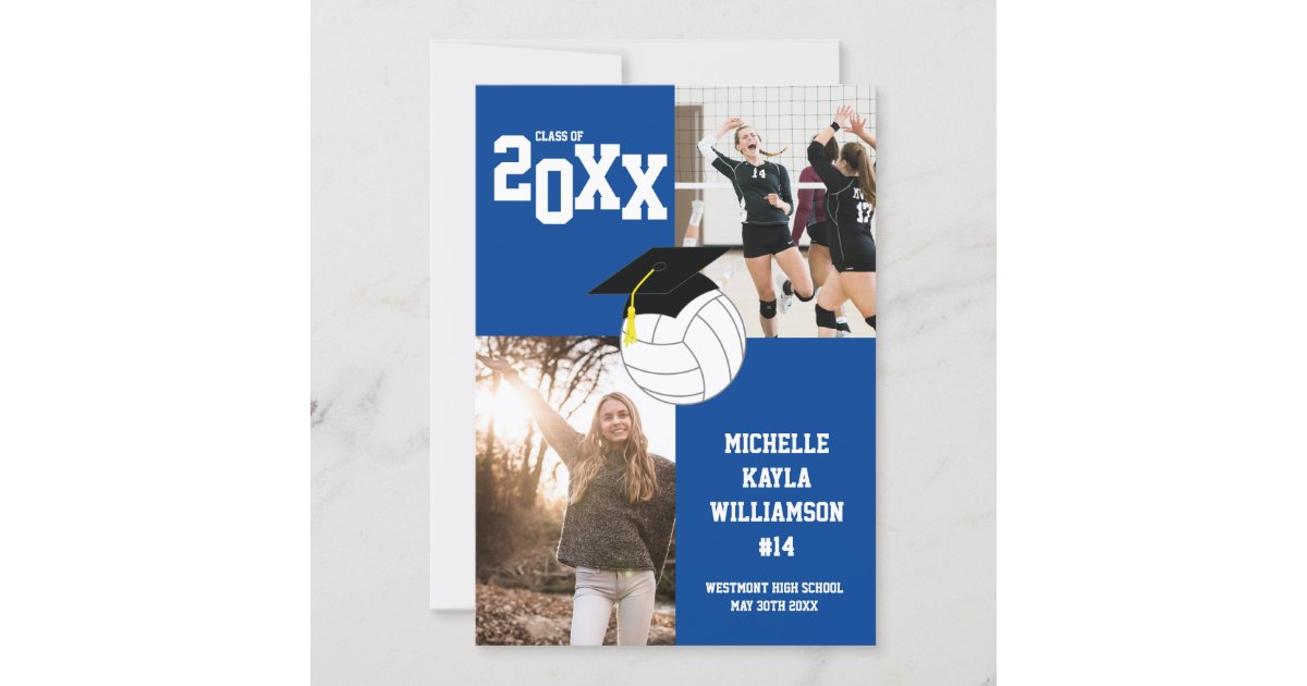 Volleyball Graduation Sports Blue Announcement | Zazzle