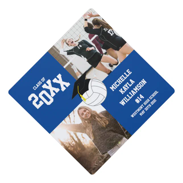 Volleyball Graduation Sports Blue Graduation Cap Topper | Zazzle