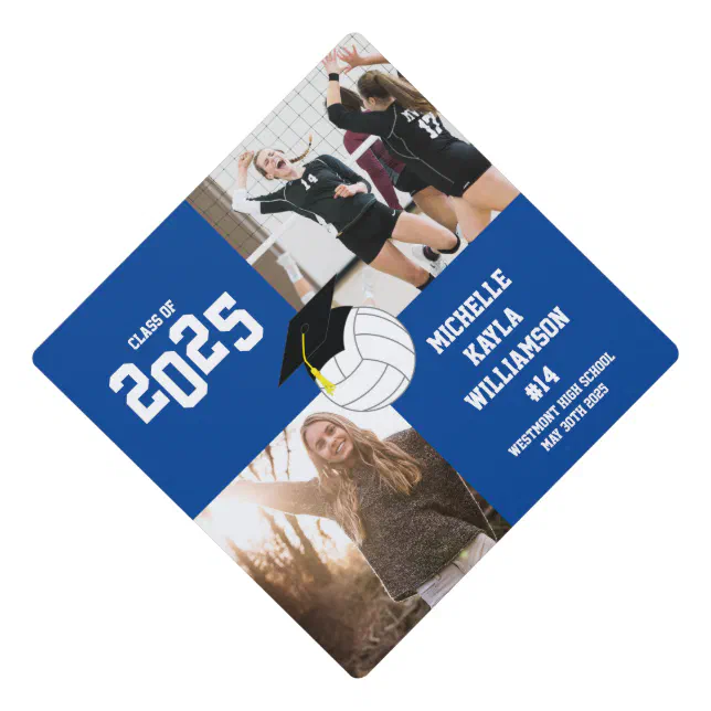 Volleyball Graduation Sports Blue Graduation Cap Topper | Zazzle