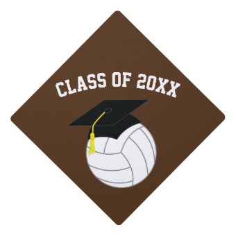 Volleyball Graduation Sports Brown Graduation Cap Topper | Zazzle