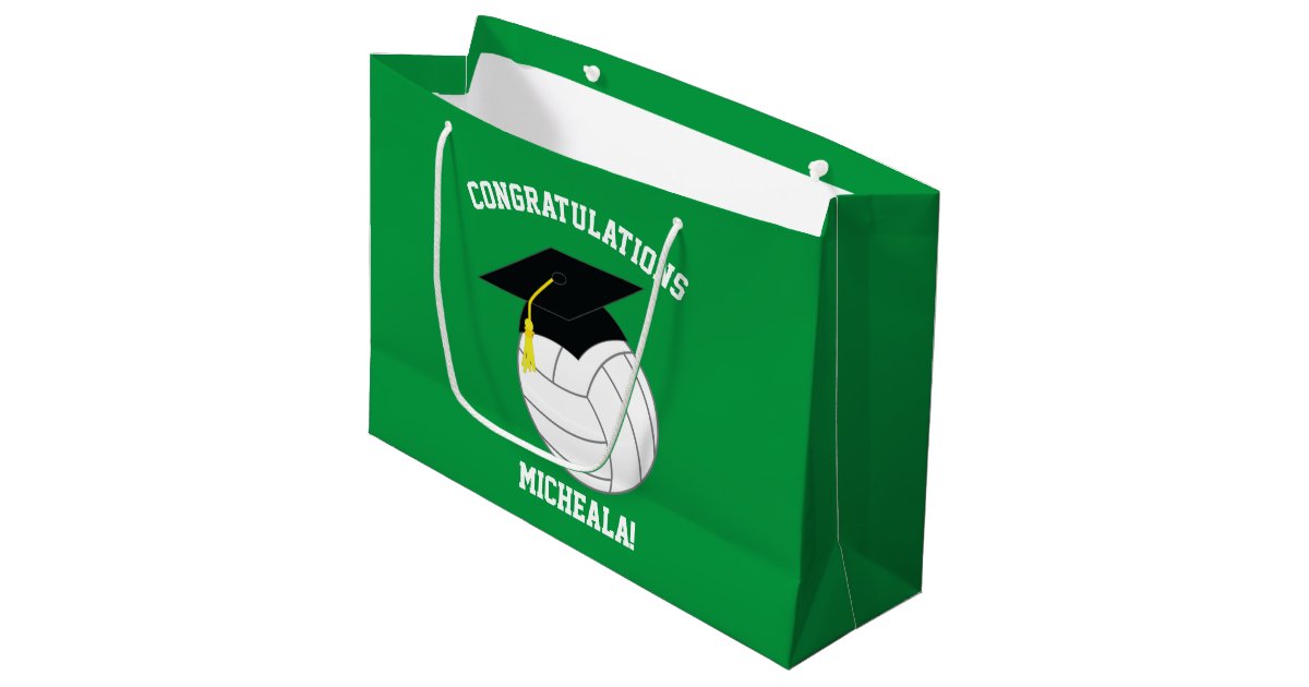Volleyball Graduation Sports Green Large Gift Bag | Zazzle