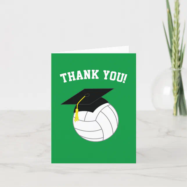 Volleyball Graduation Sports Green Thank You Card | Zazzle