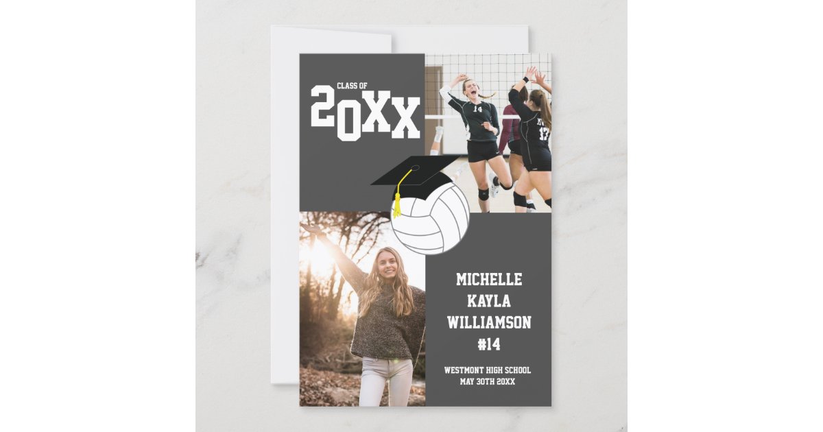 Volleyball Graduation Sports Grey Announcement | Zazzle
