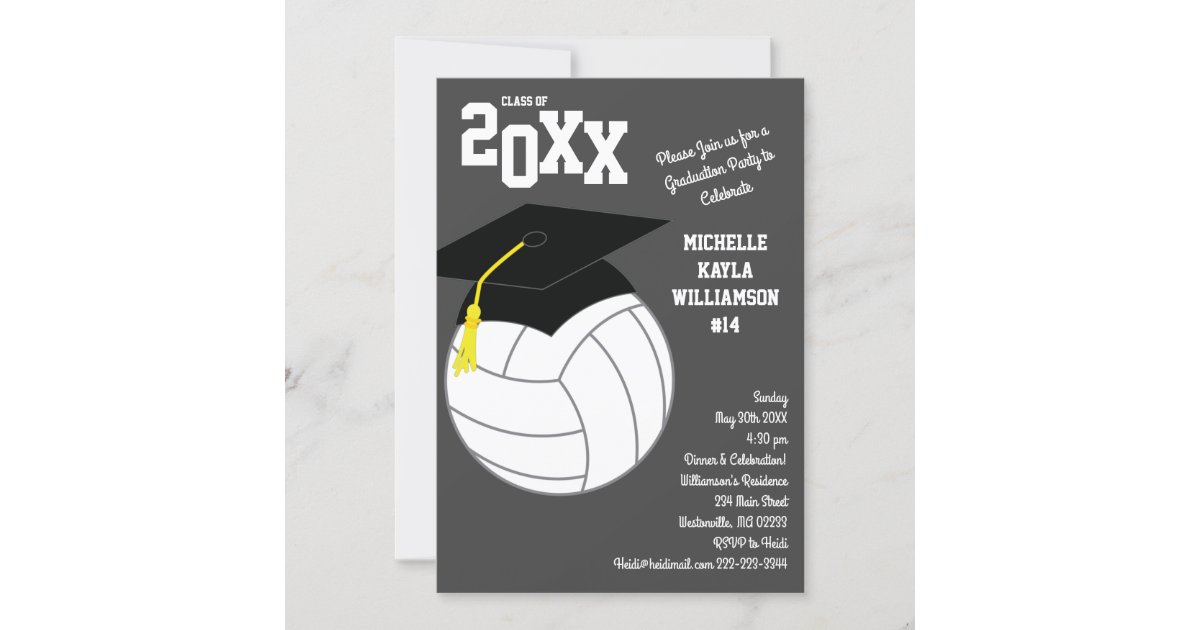 Volleyball Graduation Sports Grey Invitation | Zazzle