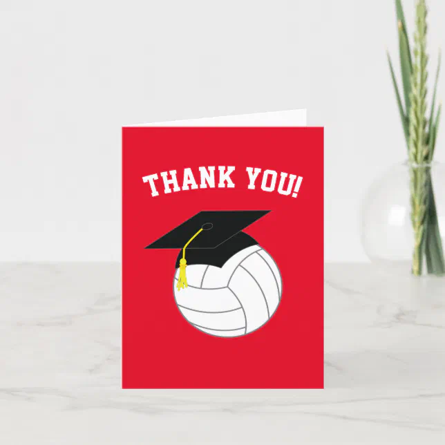 Volleyball Graduation Sports Red Thank You Card | Zazzle
