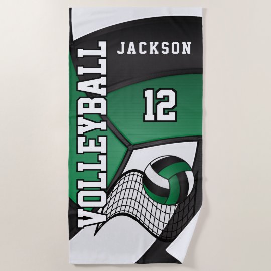 Volleyball in Dark Green, Black and White Beach Towel | Zazzle.com
