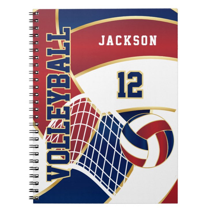 Volleyball in Navy, Red and White Notebook | Zazzle