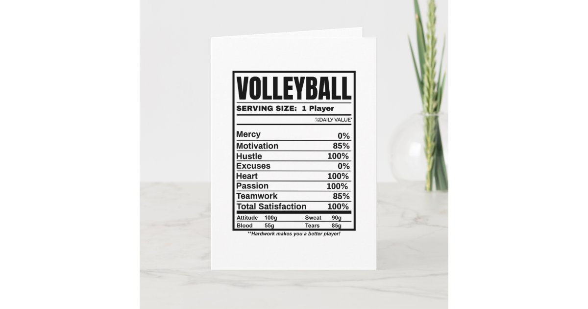Volleyball Nutrition Facts Card | Zazzle