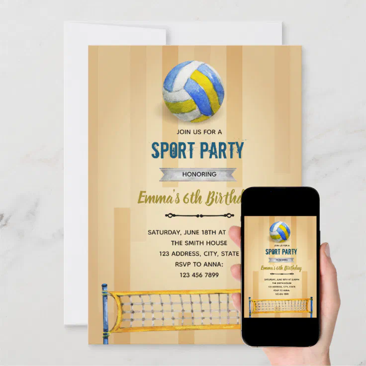 Volleyball party birthday theme invitation | Zazzle