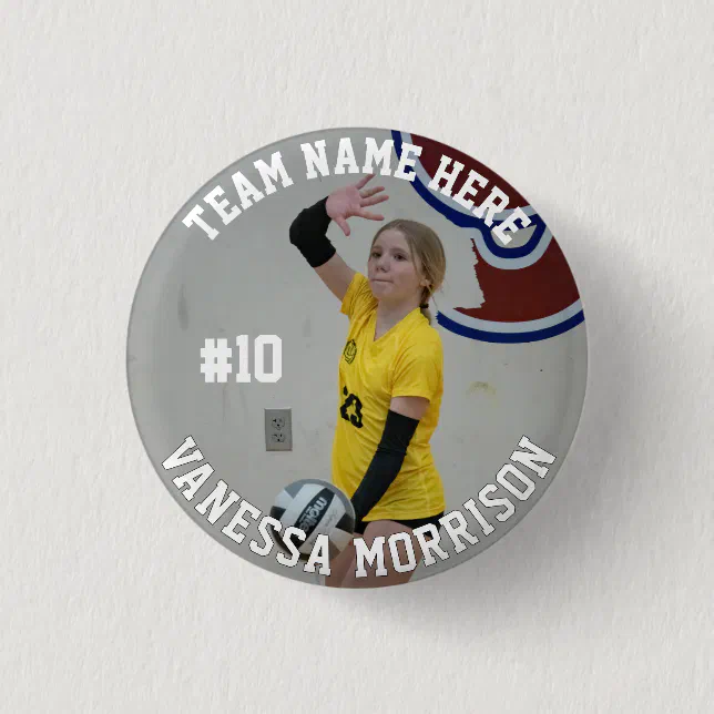 Volleyball Player Add Name Number Team and Photo Button | Zazzle