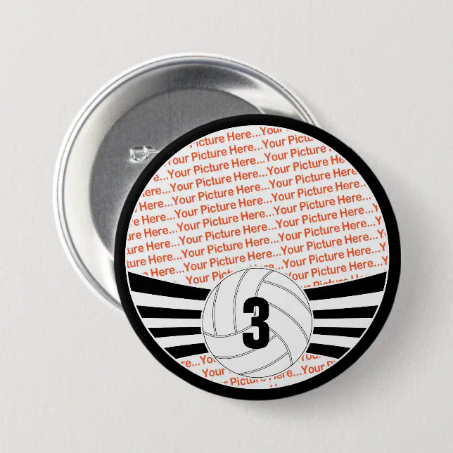Volleyball Player Custom Photo & Jersey Number Pin | Zazzle