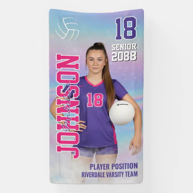 Volleyball Player Portrait Photo Senior Night Banner | Zazzle