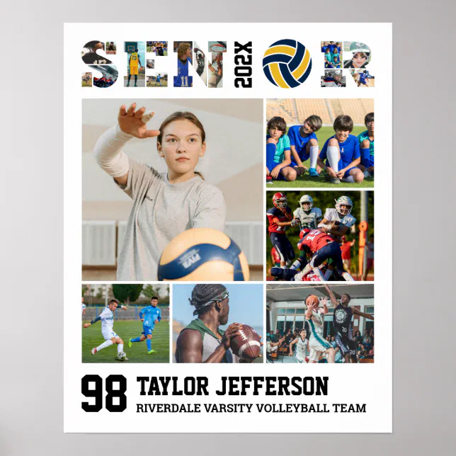 Volleyball Player Senior Sports Team Photo Collage Poster | Zazzle