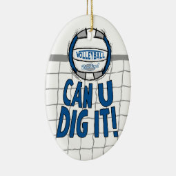 Volleyball Rocks Blue and Silver Ceramic Ornament | Zazzle