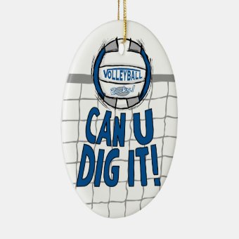 Volleyball Rocks Blue and Silver Ceramic Ornament | Zazzle