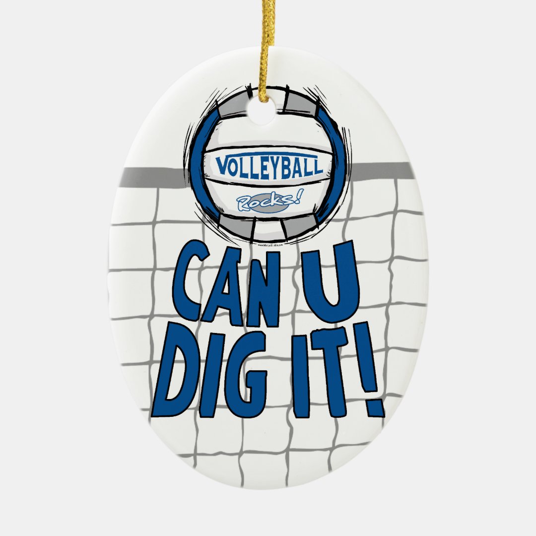 Volleyball Rocks Blue and Silver Ceramic Ornament | Zazzle