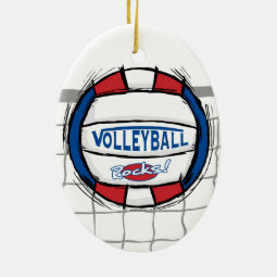 Volleyball Rocks Blue and Silver Ceramic Ornament | Zazzle