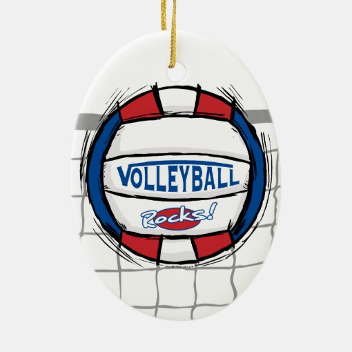 Volleyball Rocks Blue and Silver Ceramic Ornament | Zazzle