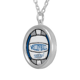 Volleyball Rocks Blue and Silver Silver Plated Necklace | Zazzle
