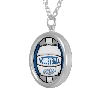 Volleyball Rocks Blue and Silver Silver Plated Necklace | Zazzle