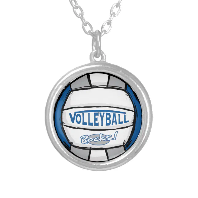 Volleyball Rocks Blue and Silver Silver Plated Necklace | Zazzle