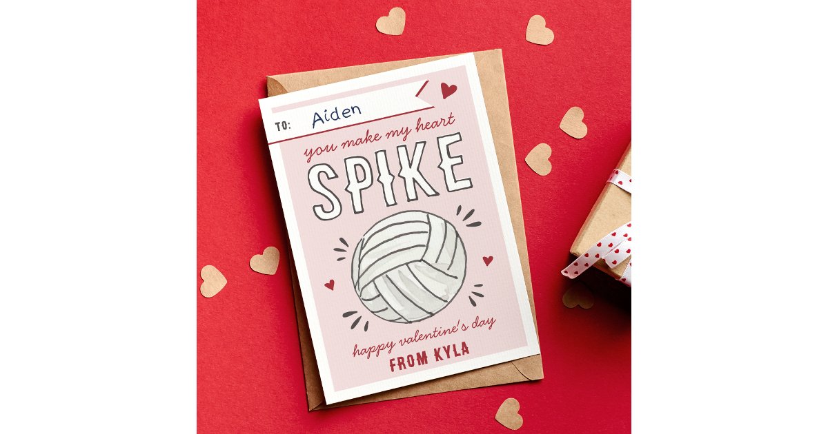 Volleyball Spike Classroom Valentines Day Card | Zazzle