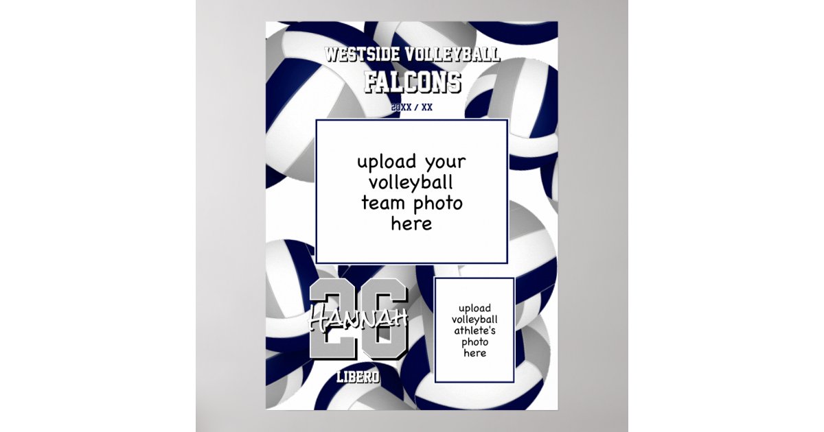 volleyball team colors with photos navy blue gray poster | Zazzle